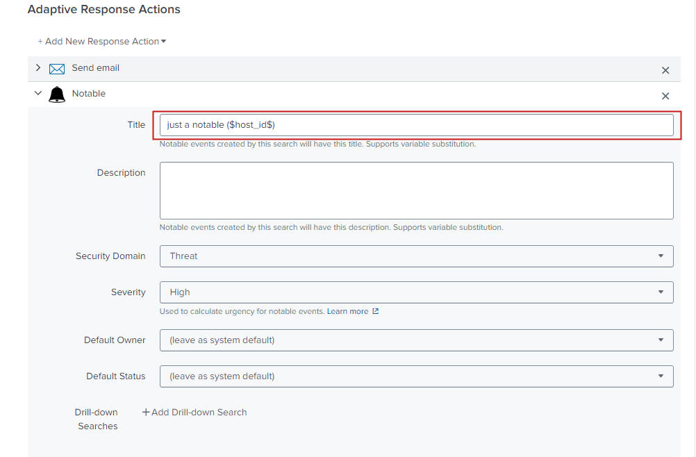 Unable to pass token values to notable event title from notable alert action. | Splunk