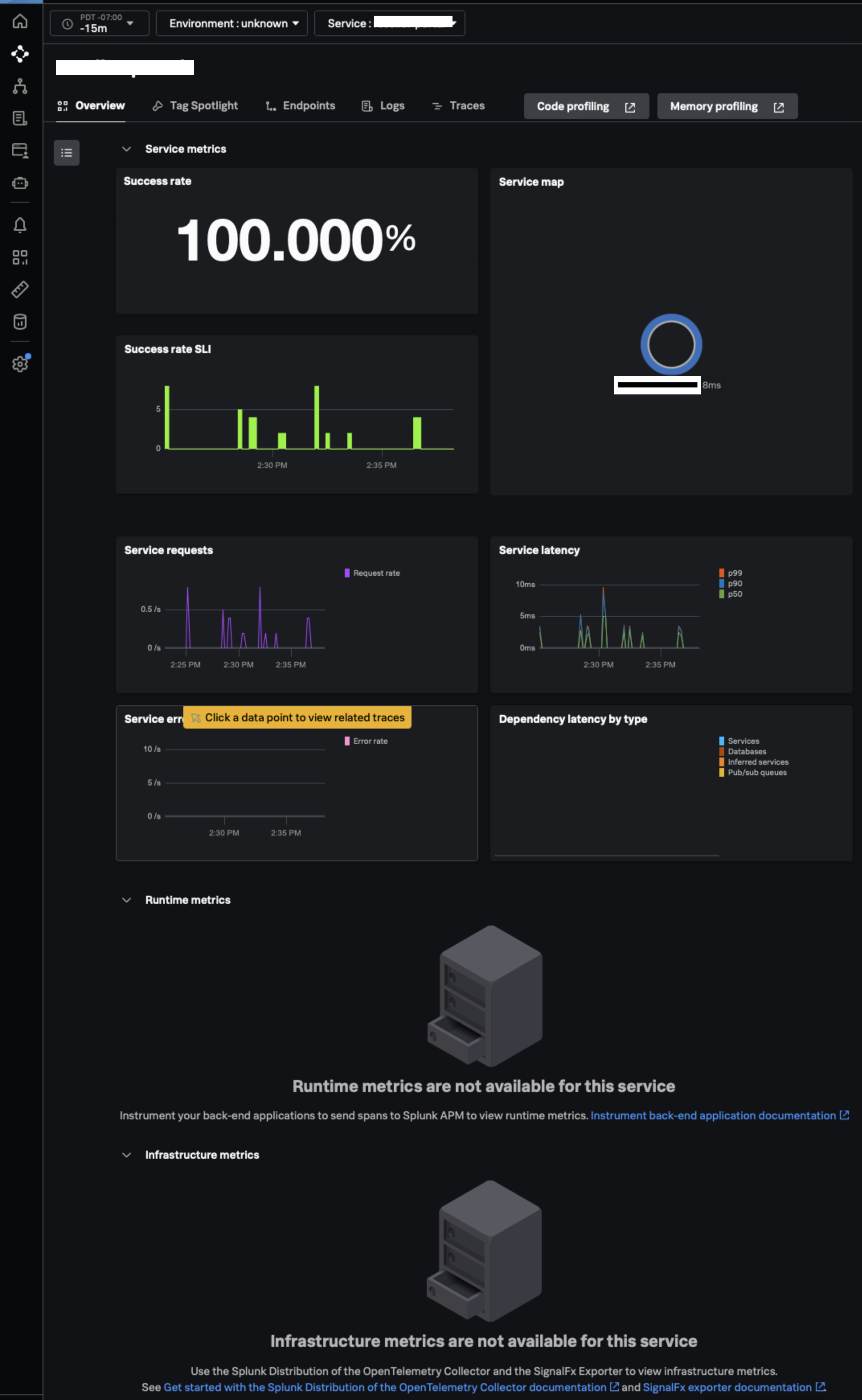 Missing Runtime metrics and/or Infrastructure metrics for Instrumented Node.js Application | Splunk