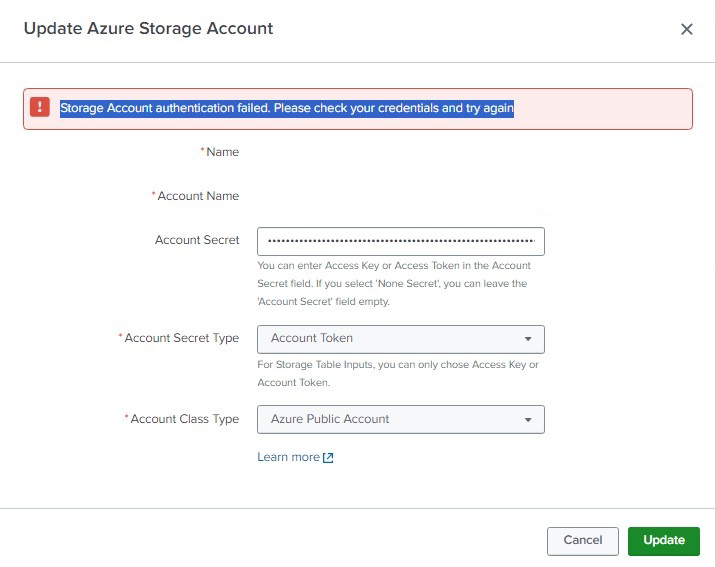 Unable to connect to Azure Storage Account in the Splunk Add-on for Microsoft Cloud Services ...