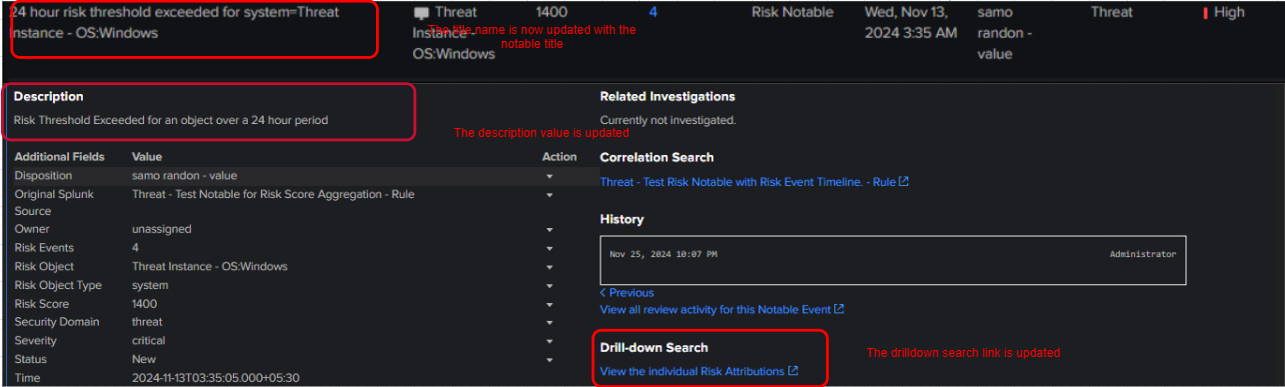 Notables are not updated properly with required field values in the Incident Review Dashboard ...
