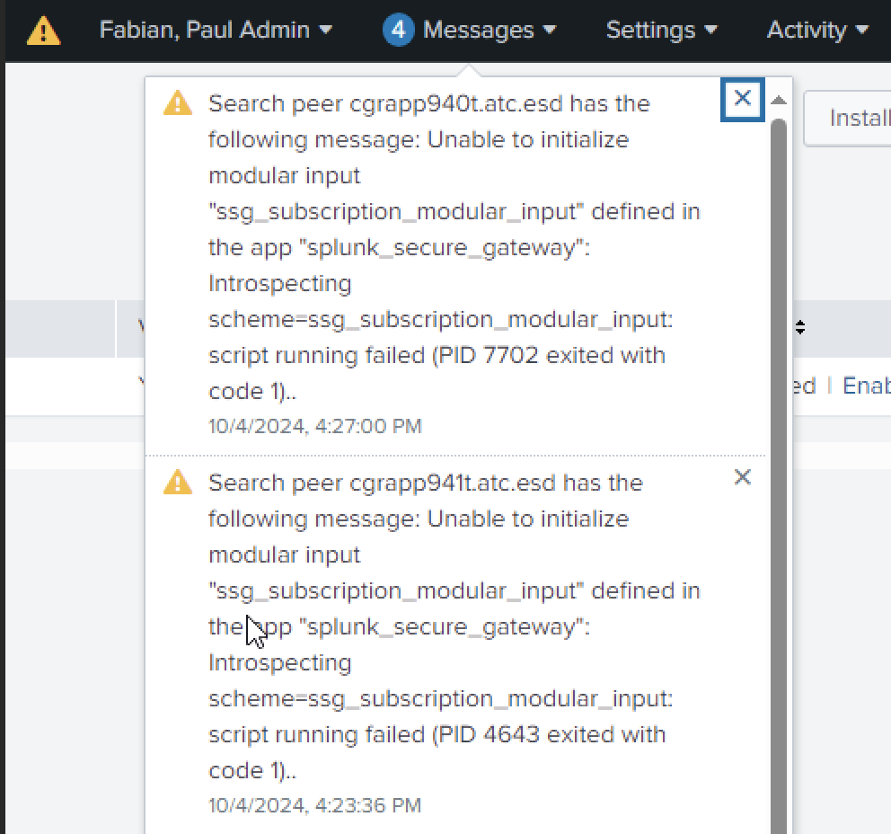 Error in Splunk Message Box with Splunk Secure Gateway Version 3.7.7. | Splunk