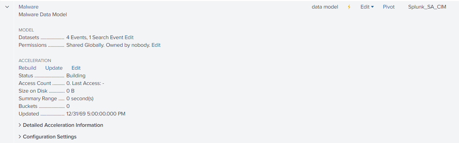 Data model stuck in building status | Splunk