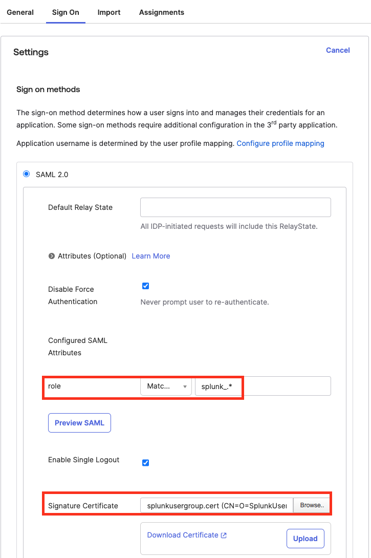 SAML configuration with OKTA as the IDP | Splunk