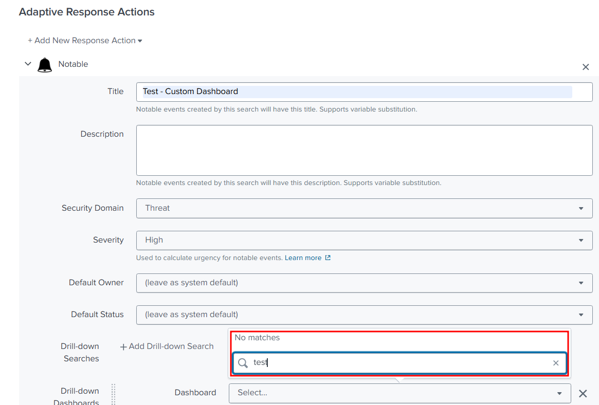 Unable to Add Custom Dashboard as "Drill-Down Dashboard" in Correlation ...