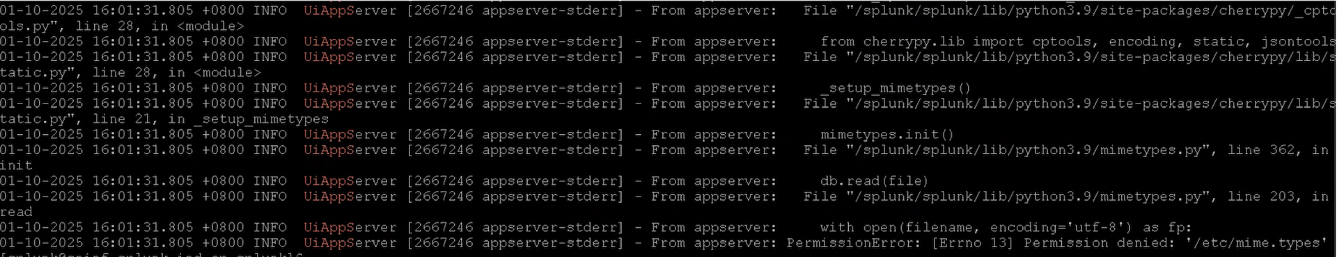 Splunk Web UI is down due to permission denied on /etc/mime.types | Splunk
