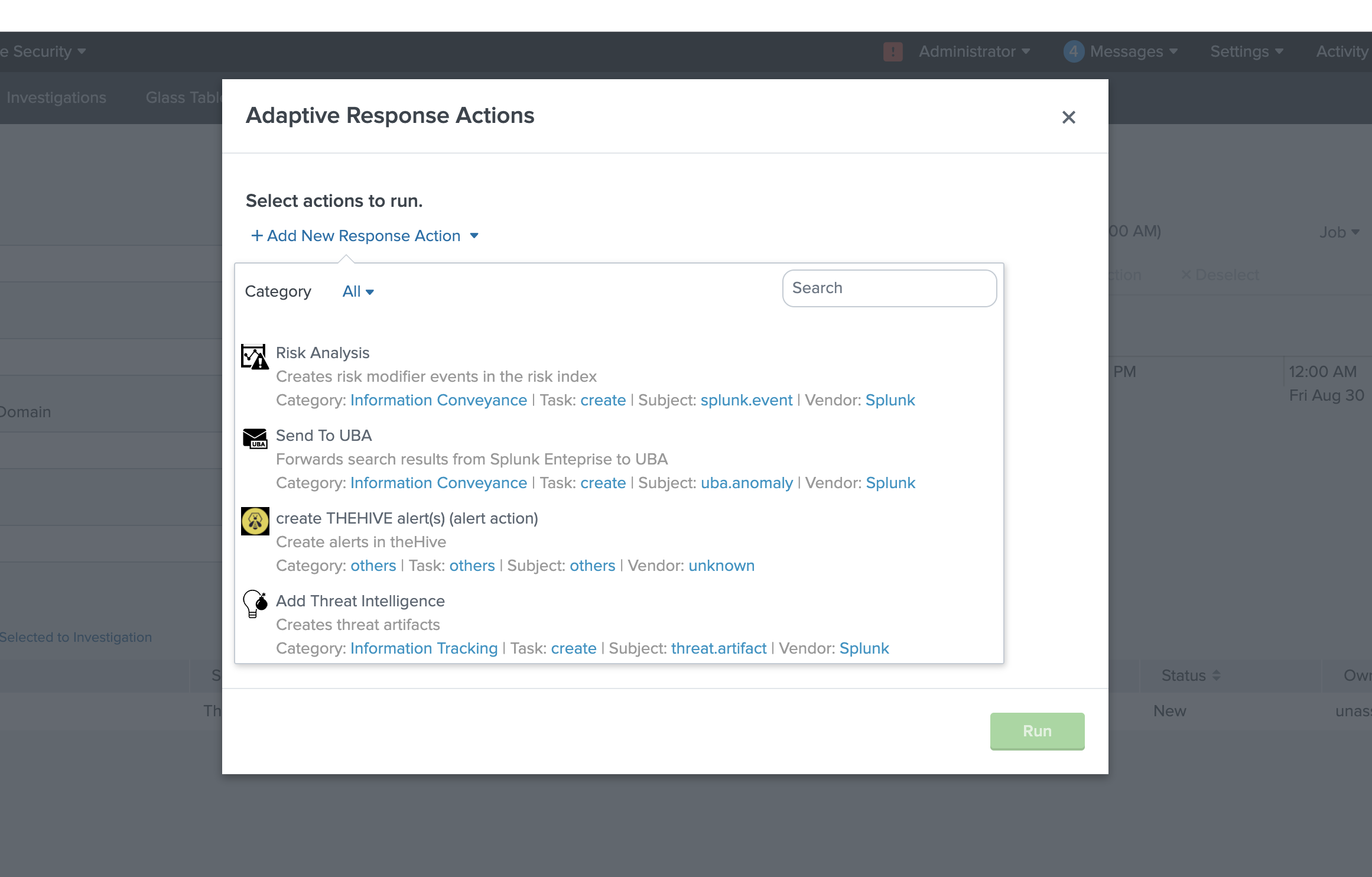 The "Run Adaptive Response Actions" is not listing all the alert ...