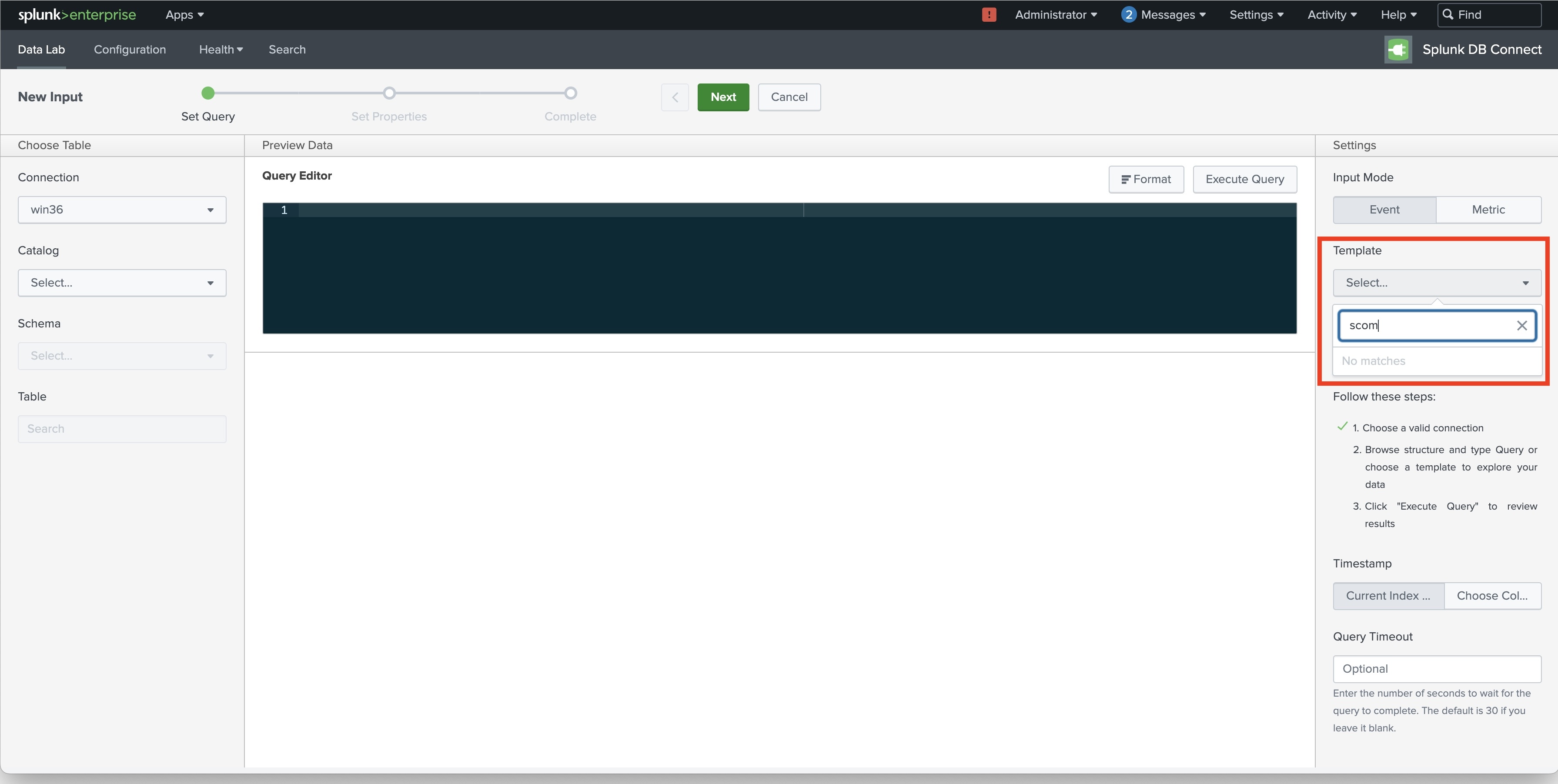 Splunk Db Connect App: Unable to view SCOM templates in DB Input for ...