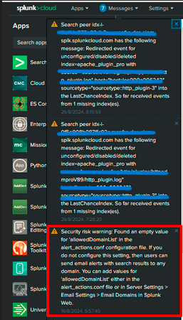 Security risk warning: Found an empty value for allowedDomainList | Splunk
