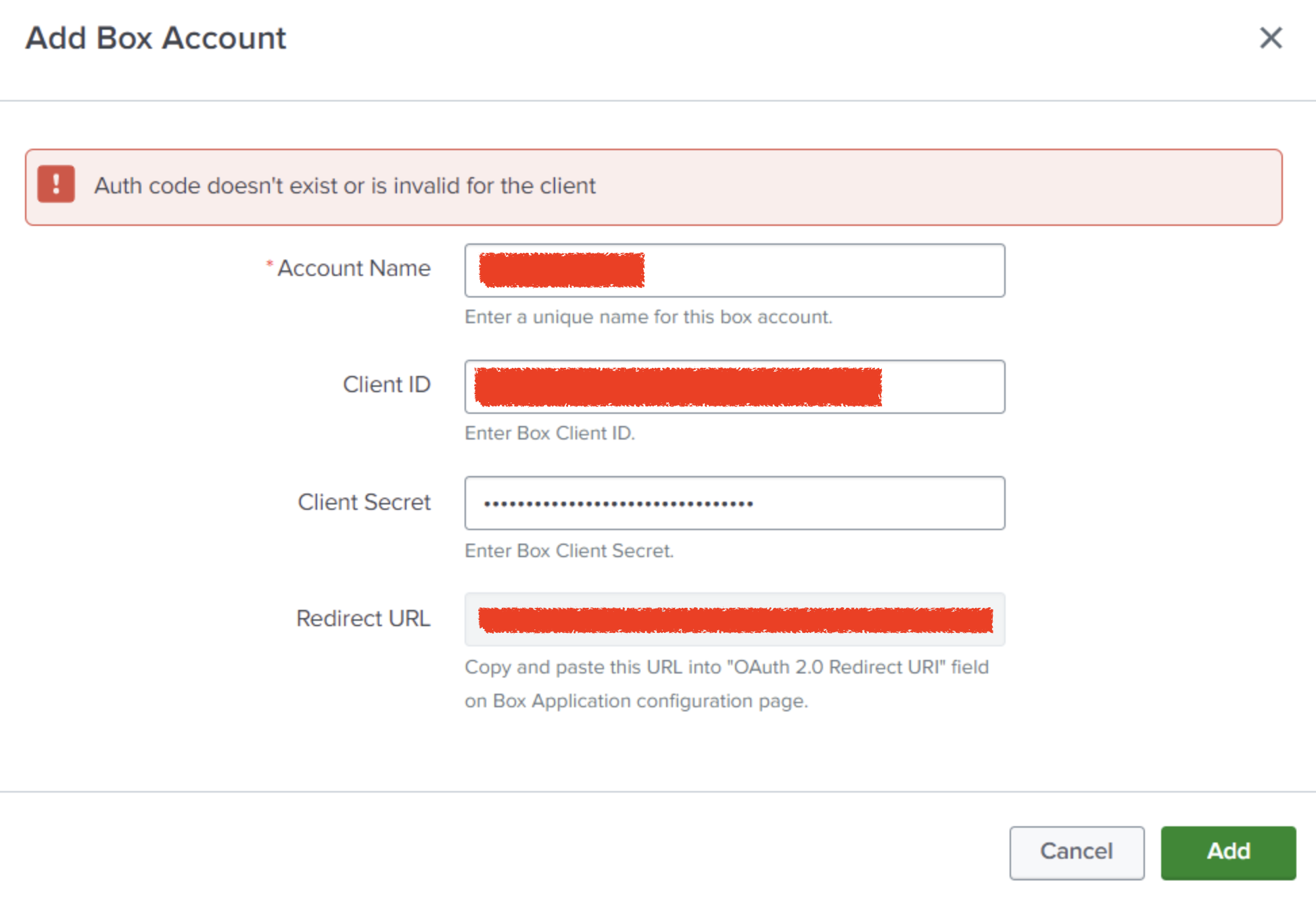 Splunk Add-on for Box: Unable to add account and throwing multiple ERRORs | Splunk