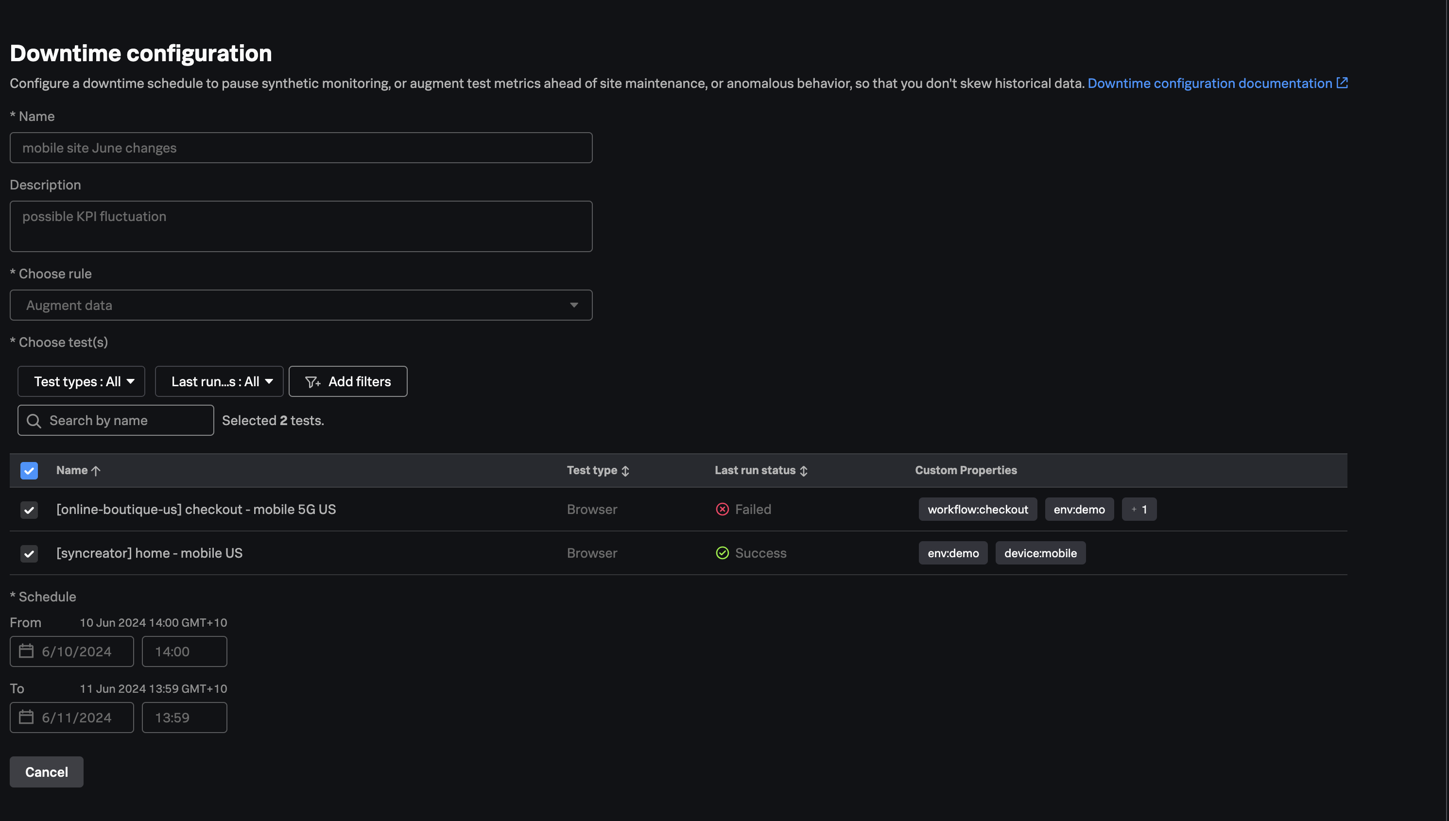Managing Downtime Configurations in o11y Splunk Synthetic Monitoring | Splunk