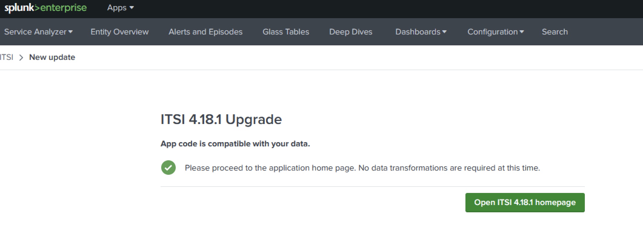 ITSI stuck at "New Update" after upgrading | Splunk