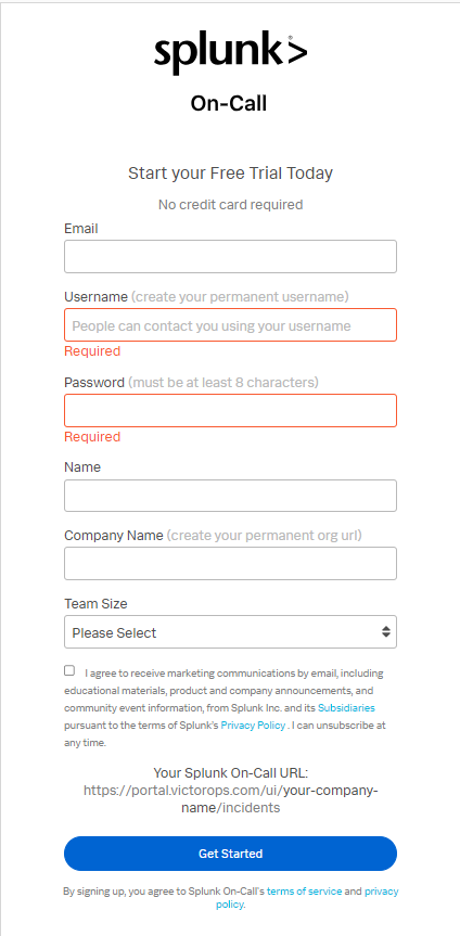 How to create a new organization in Splunk On-Call. | Splunk