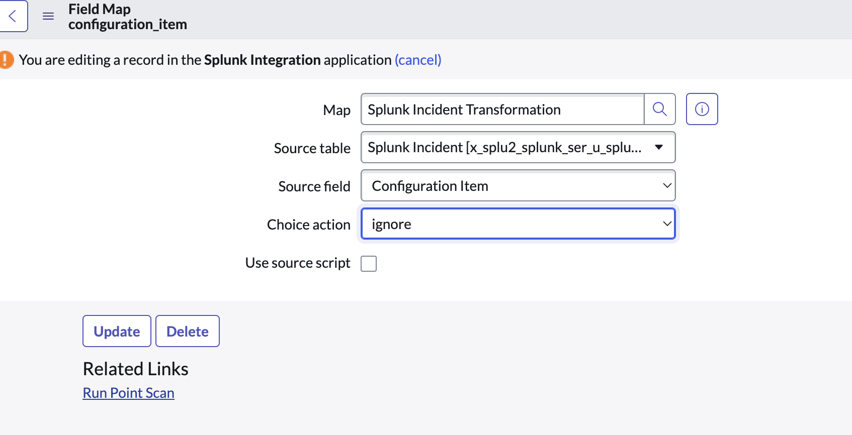 BLANK "Configuration Item" in ServiceNow. | Splunk
