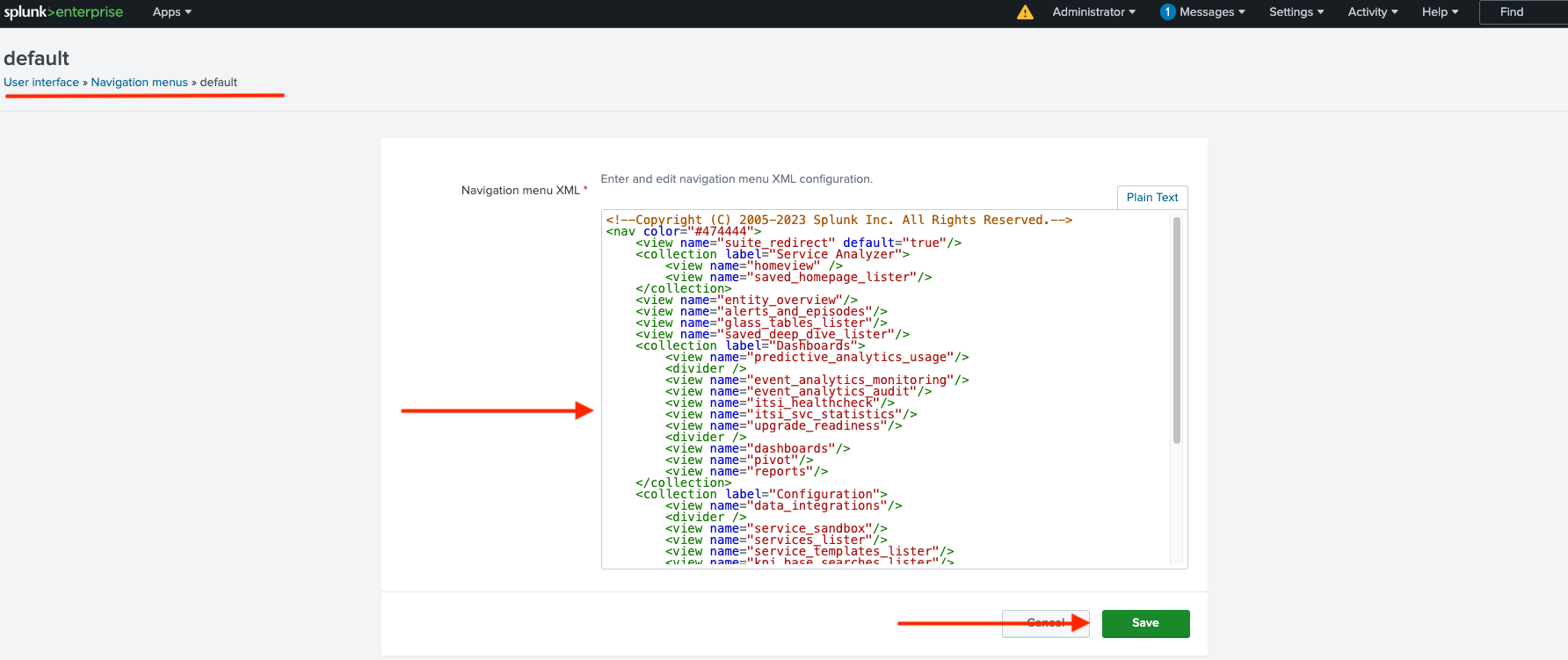 Update ITSI Menus via Graphic User Interface | Splunk