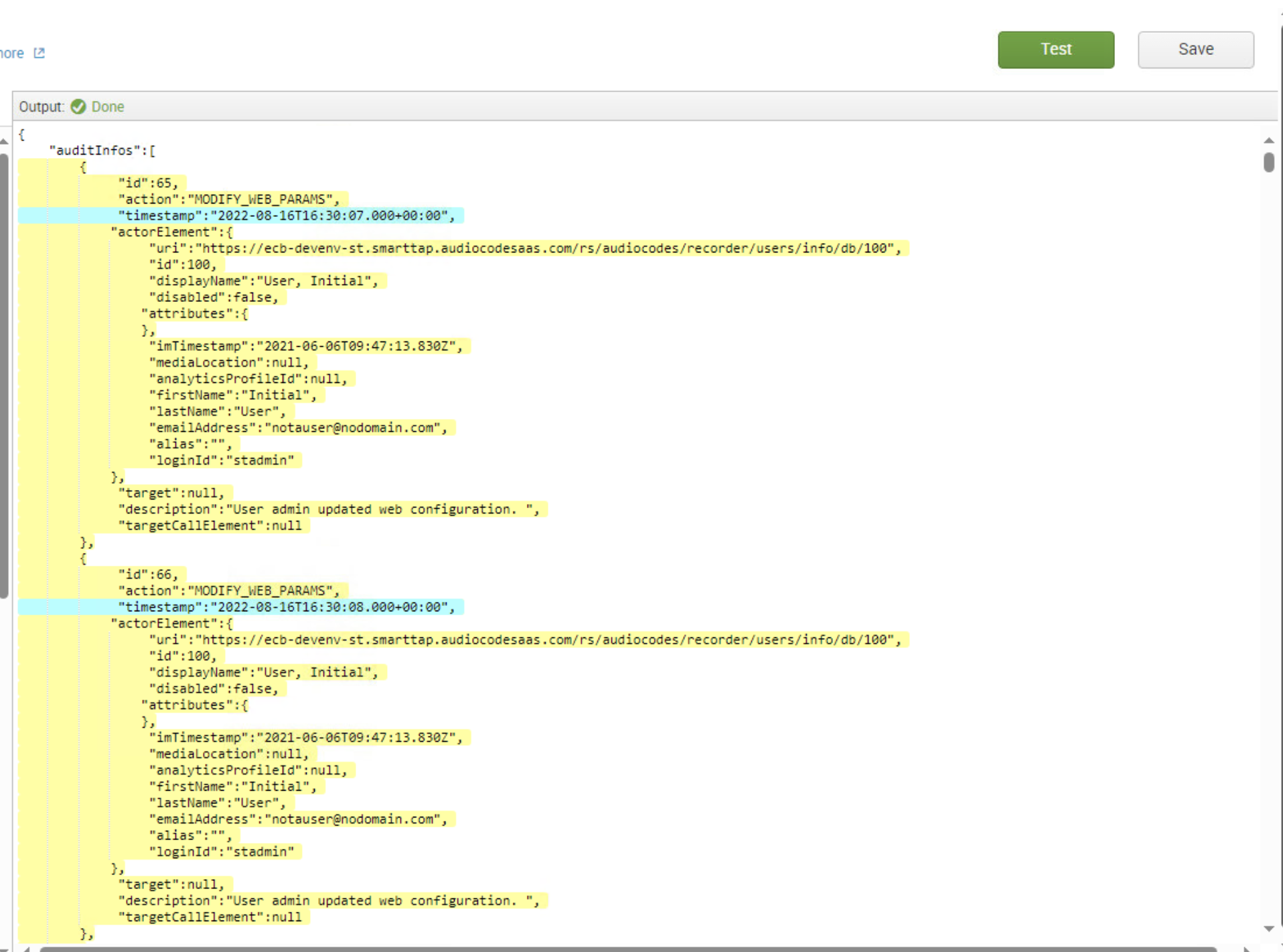 Custom addon (for example TA-audiocodes-smarttap-audit-events) created using Splunk addon ...