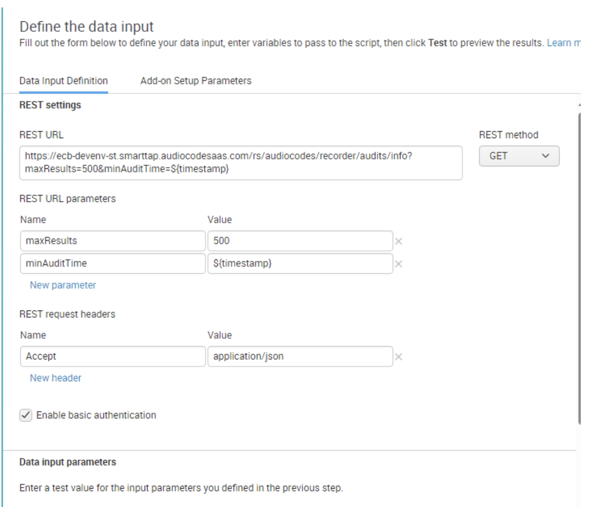 Custom addon (for example TA-audiocodes-smarttap-audit-events) created ...