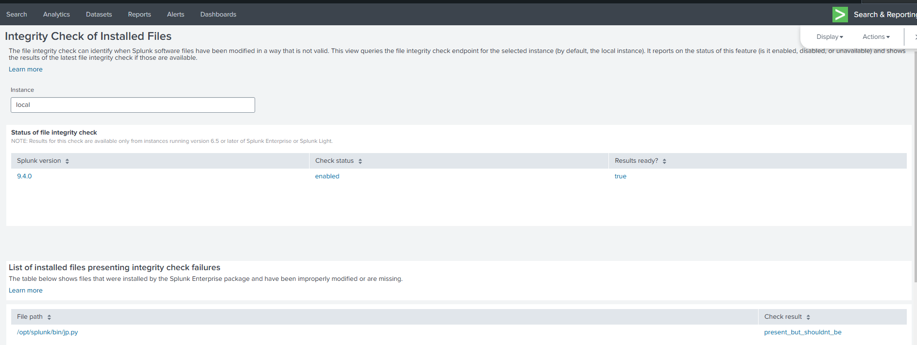 File Integrity check failure | Splunk