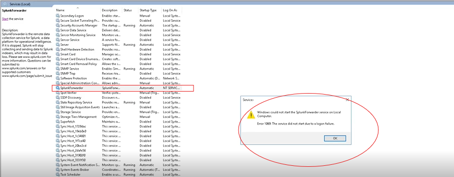 Splunk Universal Forwarder not sending logs due to Service Logon ...